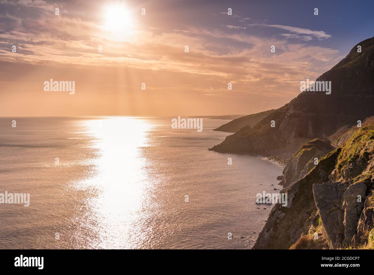 Dramatic sunrise with sun star on a Cliff Walk between Bray and ...