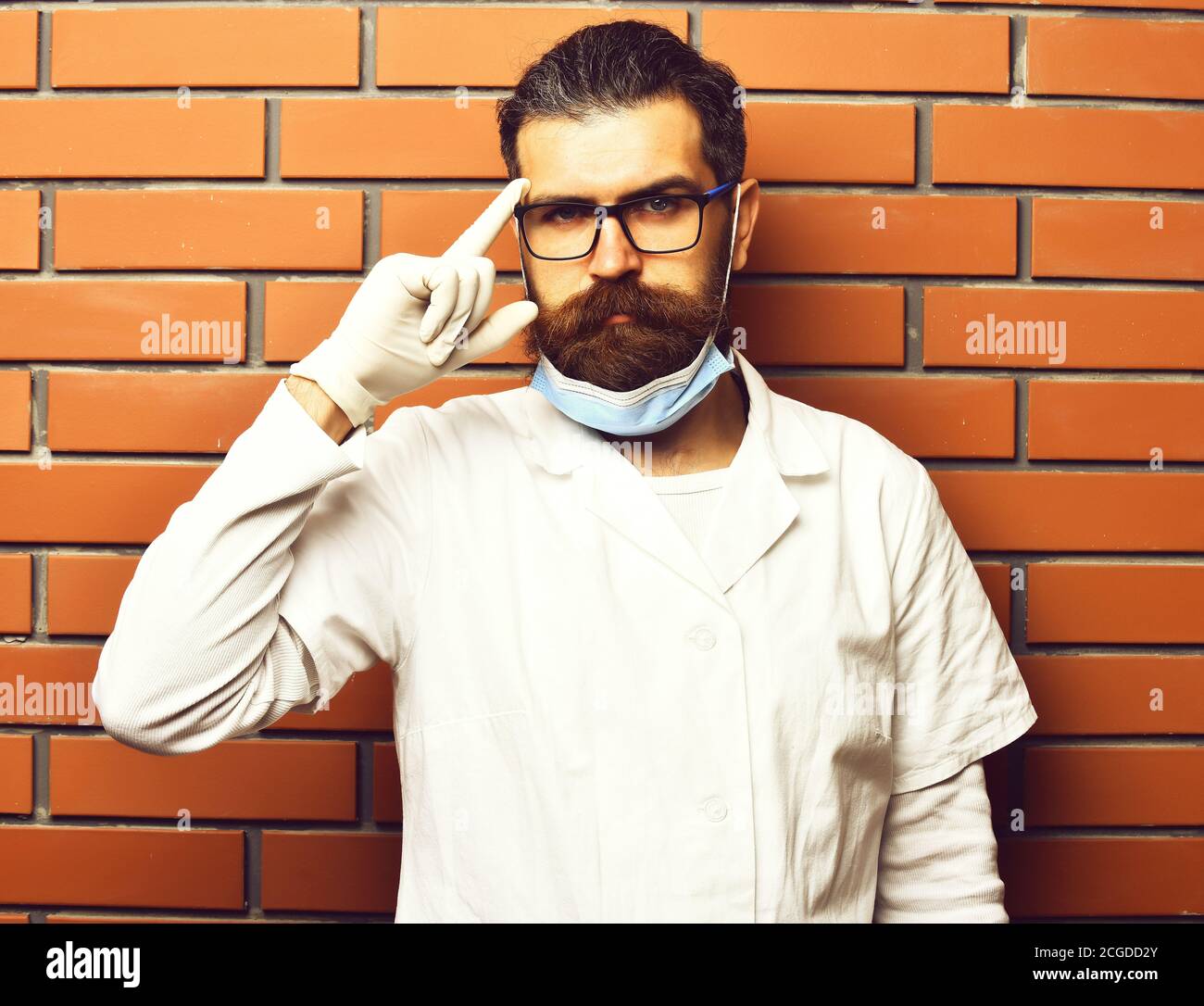 Bearded man, long beard. Brutal caucasian doctor or unshaven hipster ...