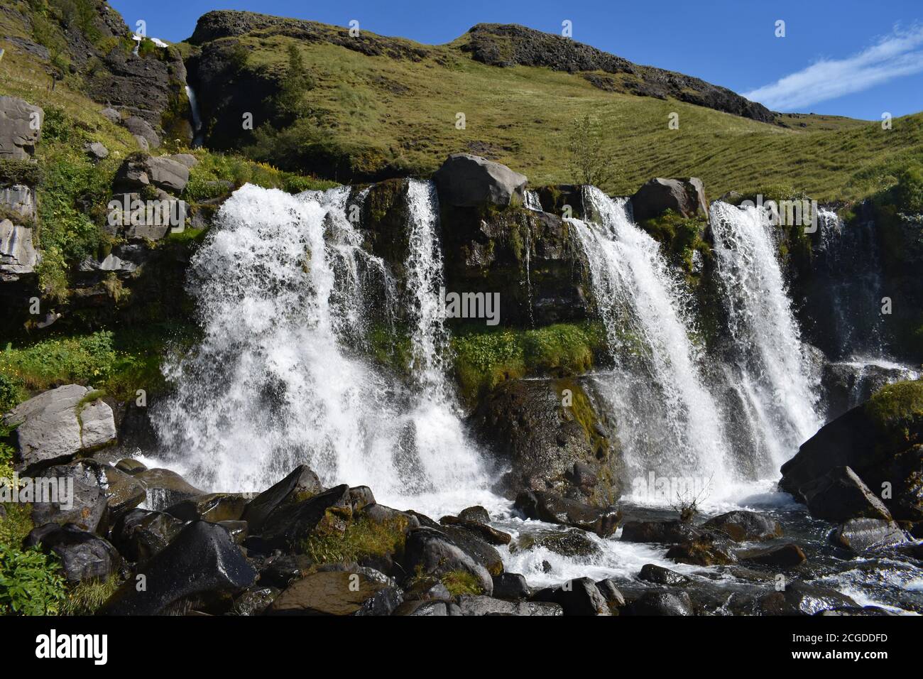 The lower falls of Gluggafoss (also called Merkjárfoss) on a bright ...