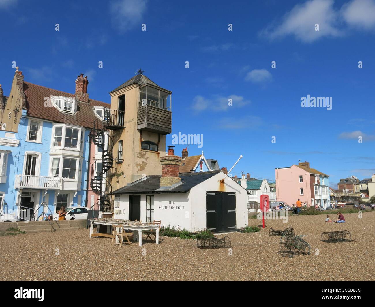 The South Lookout and tower on the shingle beach at Aldeburgh is an ...