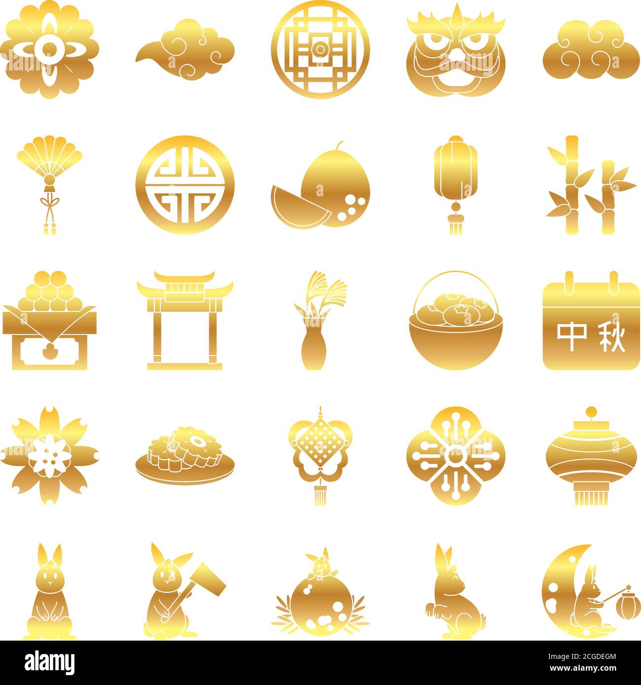 Mid autumn icon set, gradient style, vector illustration Stock Vector ...
