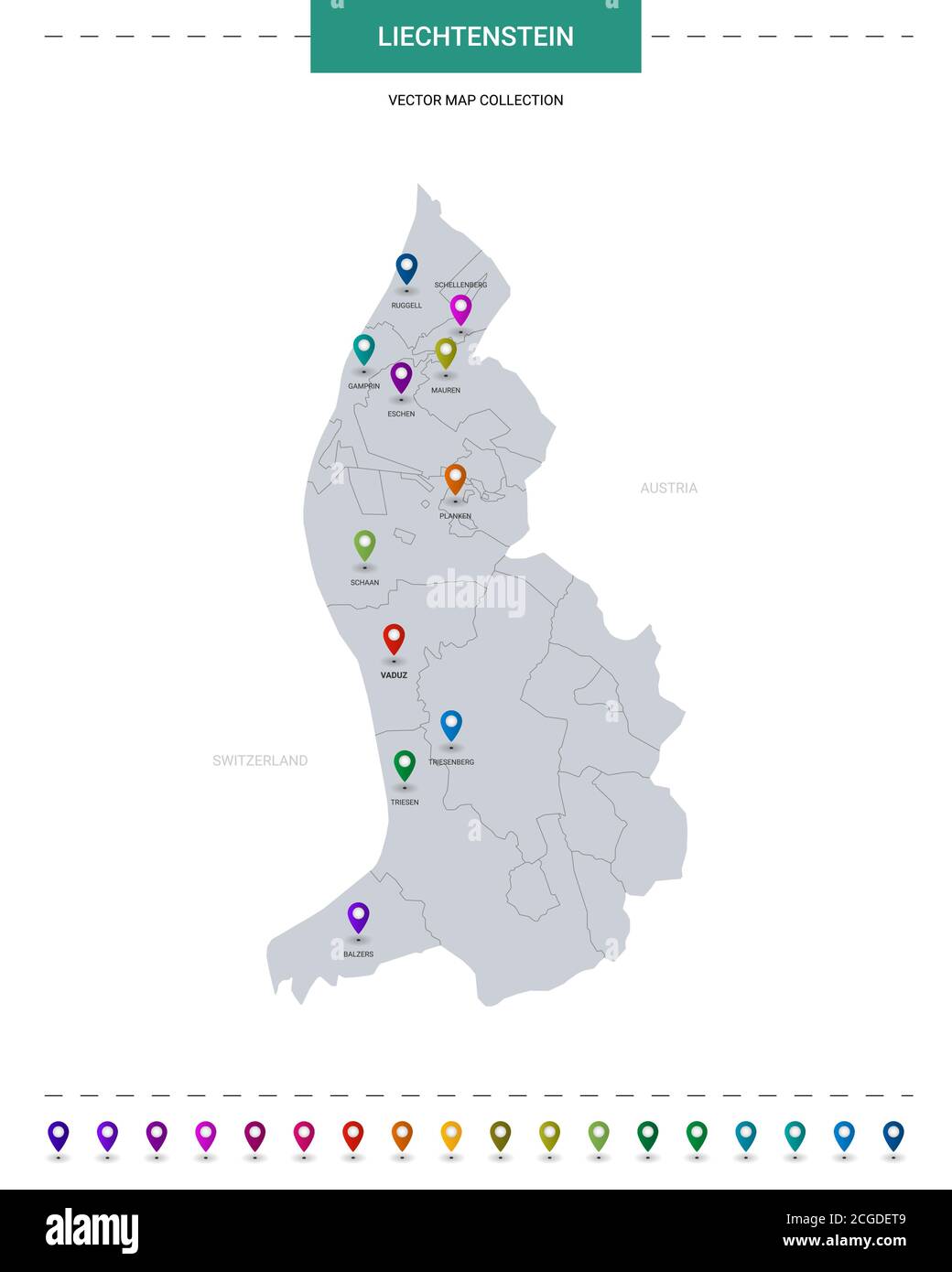 Liechtenstein map with location pointer marks. Infographic vector ...