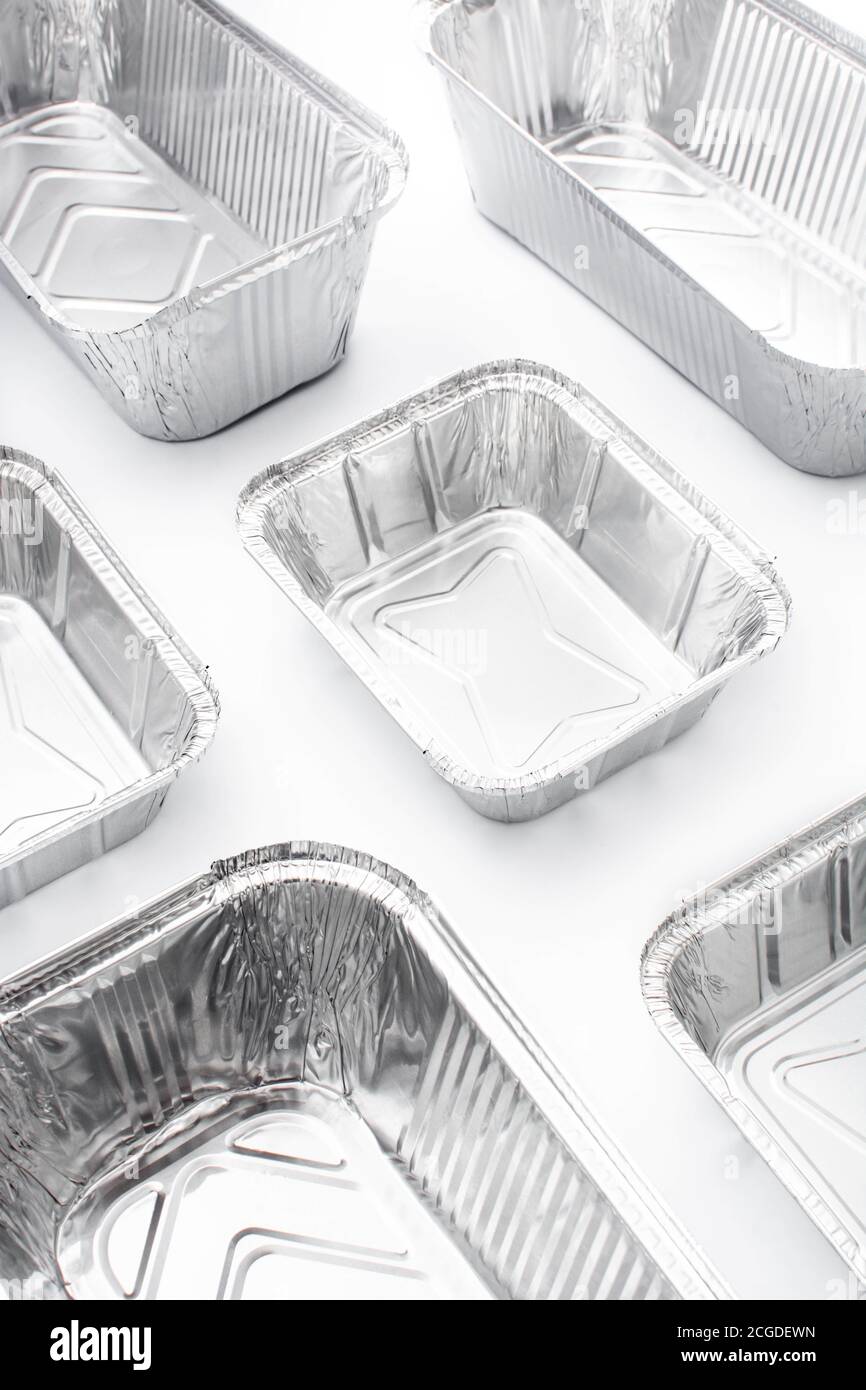 Disposable metal food container isolated on white background Stock ...