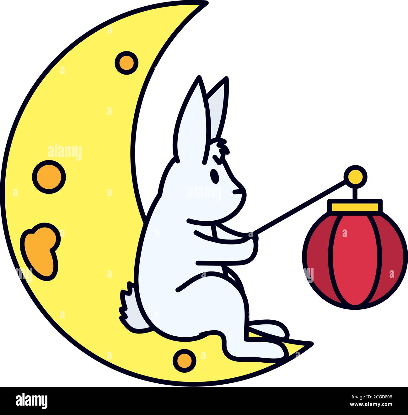 Mid autumn concept, rabbit sitting on the moon with chinese lantern ...