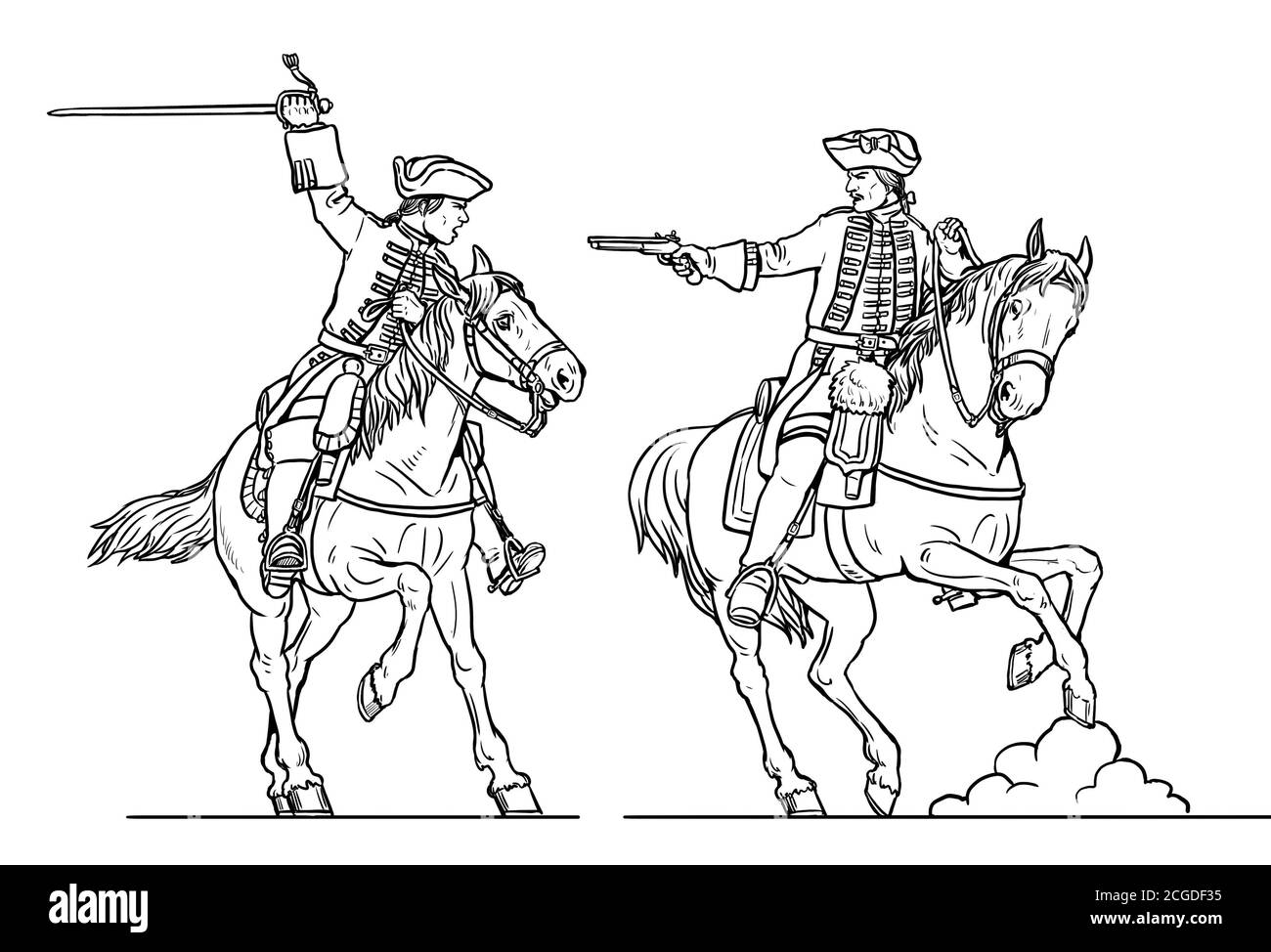 Duel of the cavalrymen. French dragoon against the english dragoon ...