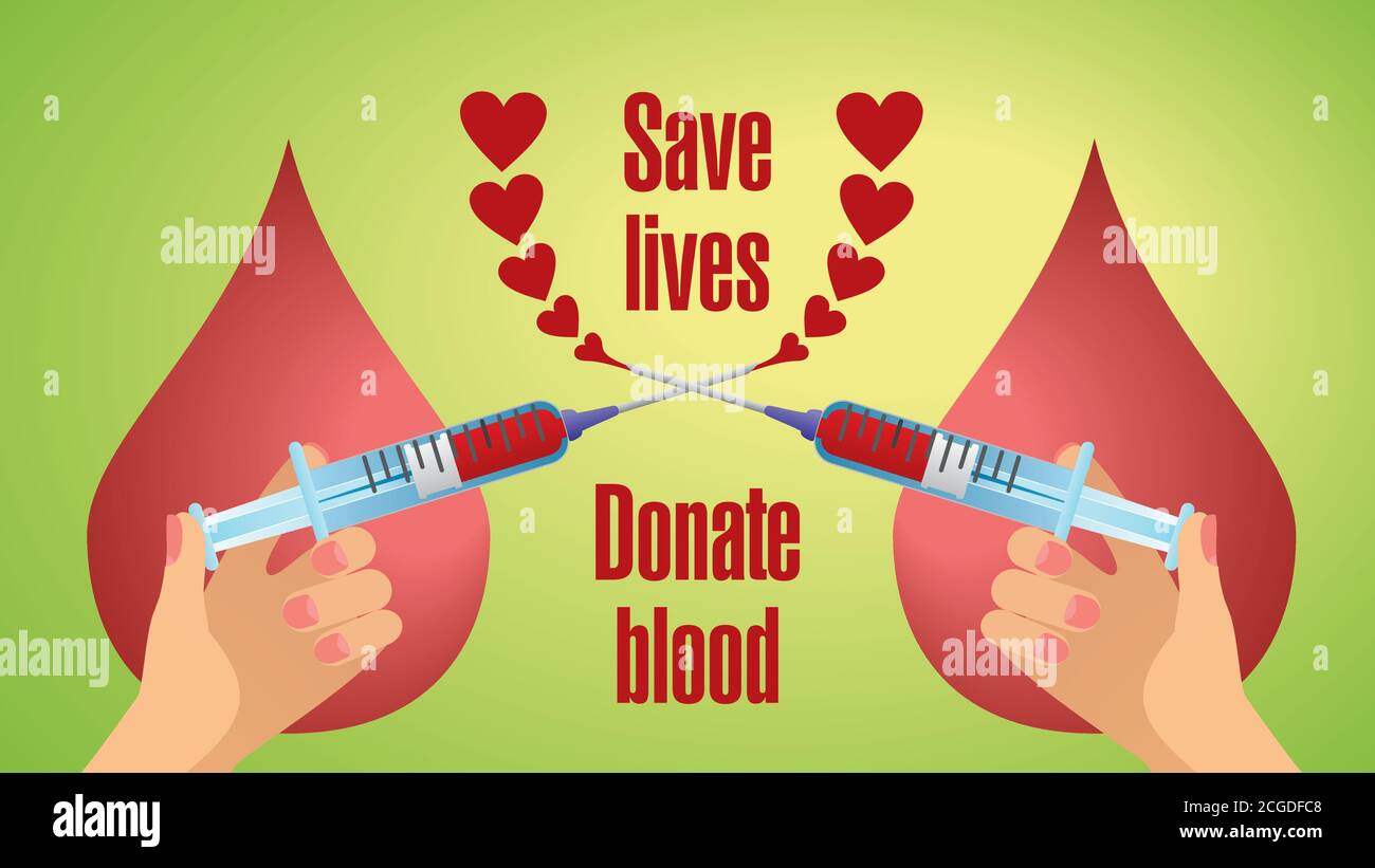 Banner with text Save lives, Donate blood. Dimension 16:9. Vector ...