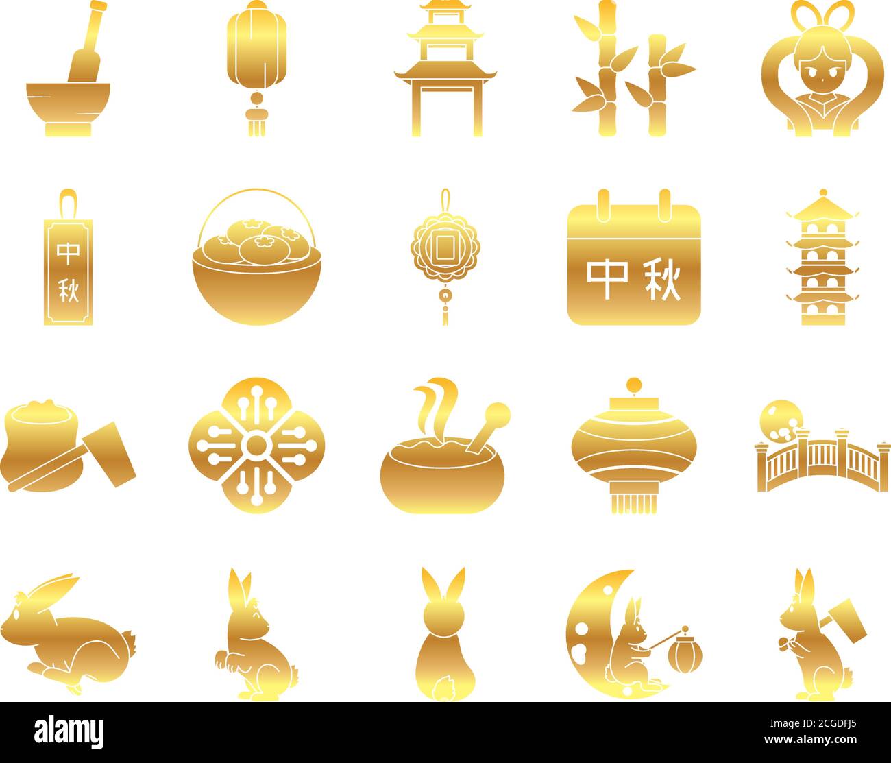 Mid autumn and chinese lanterns icon set, gradient style, vector illustration Stock Vector Image ...