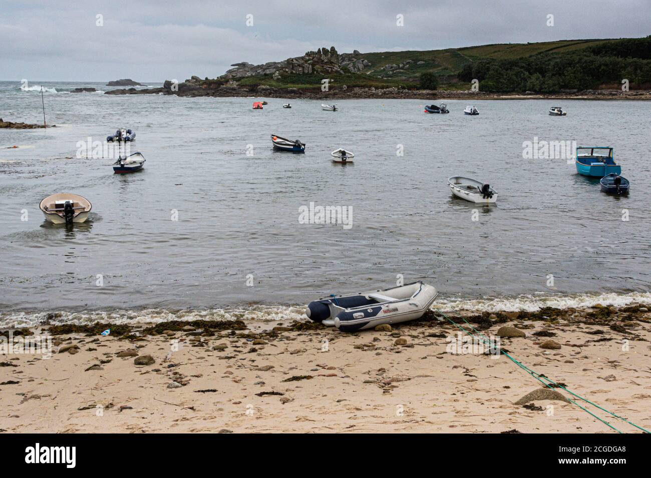 Boats anchored in Old Town Bay, St Mary's, Isles of Scilly Stock Photo ...