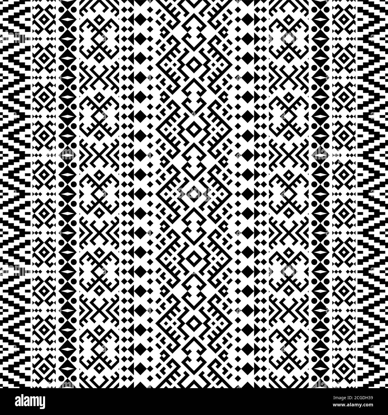 Seamless Ethnic Pattern Illustration Vector With Tribal Design In Black