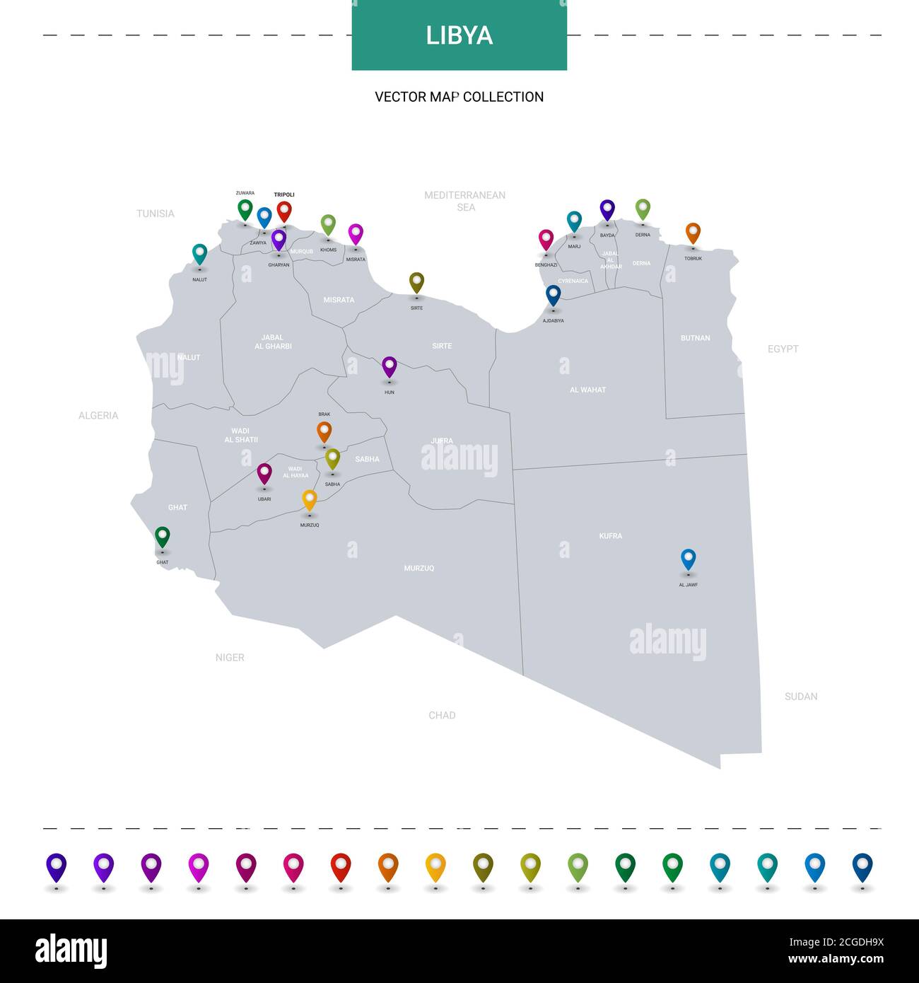 Libya map with location pointer marks. Infographic vector template ...