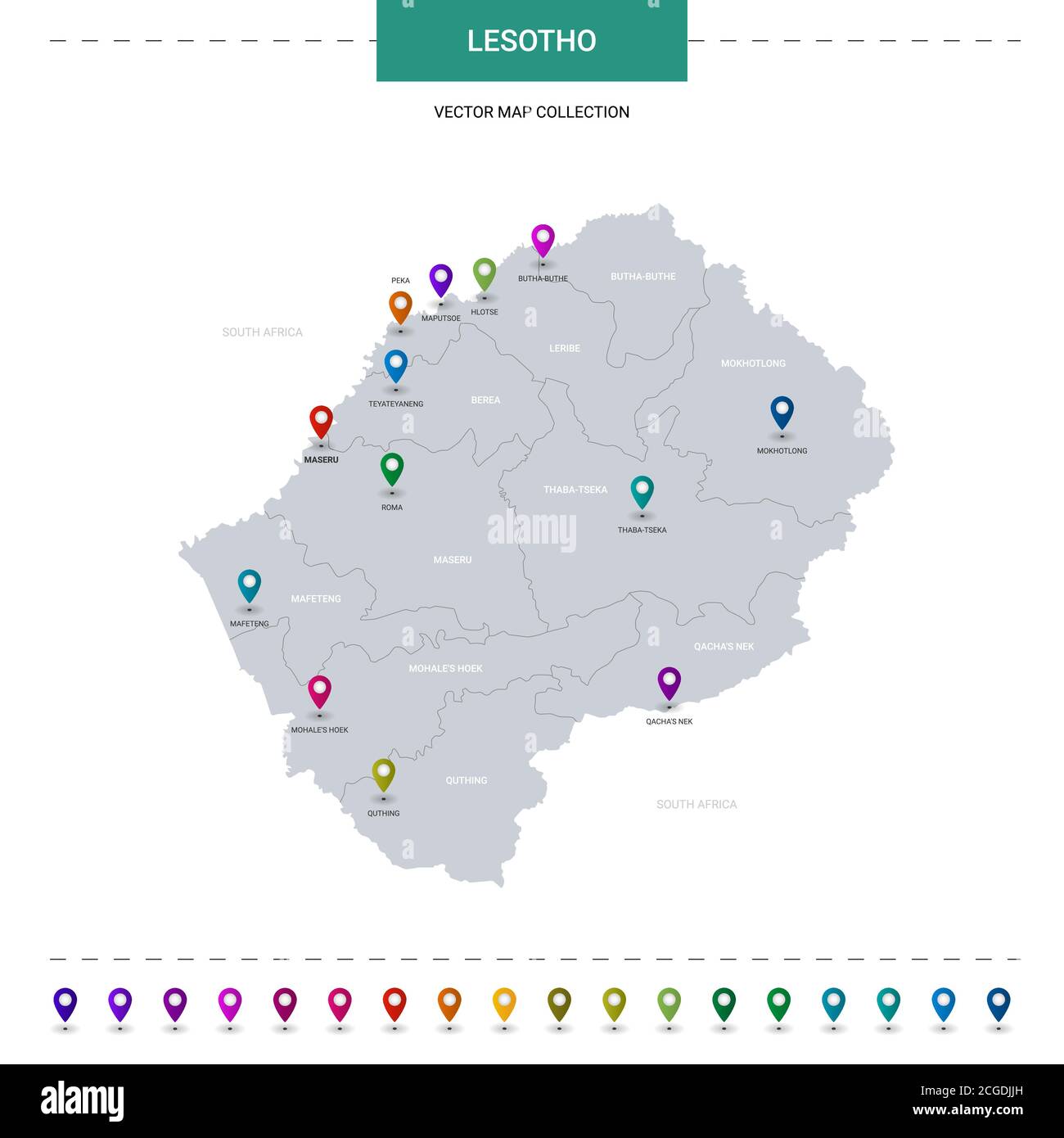 Lesotho map with location pointer marks. Infographic vector template ...