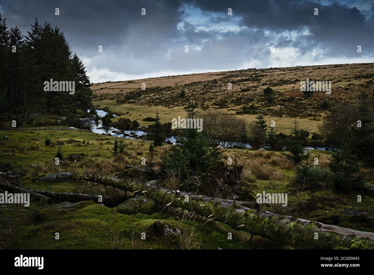 Cloudy Day, River Flowing Through Rugged Countryside Stock Photo - Alamy