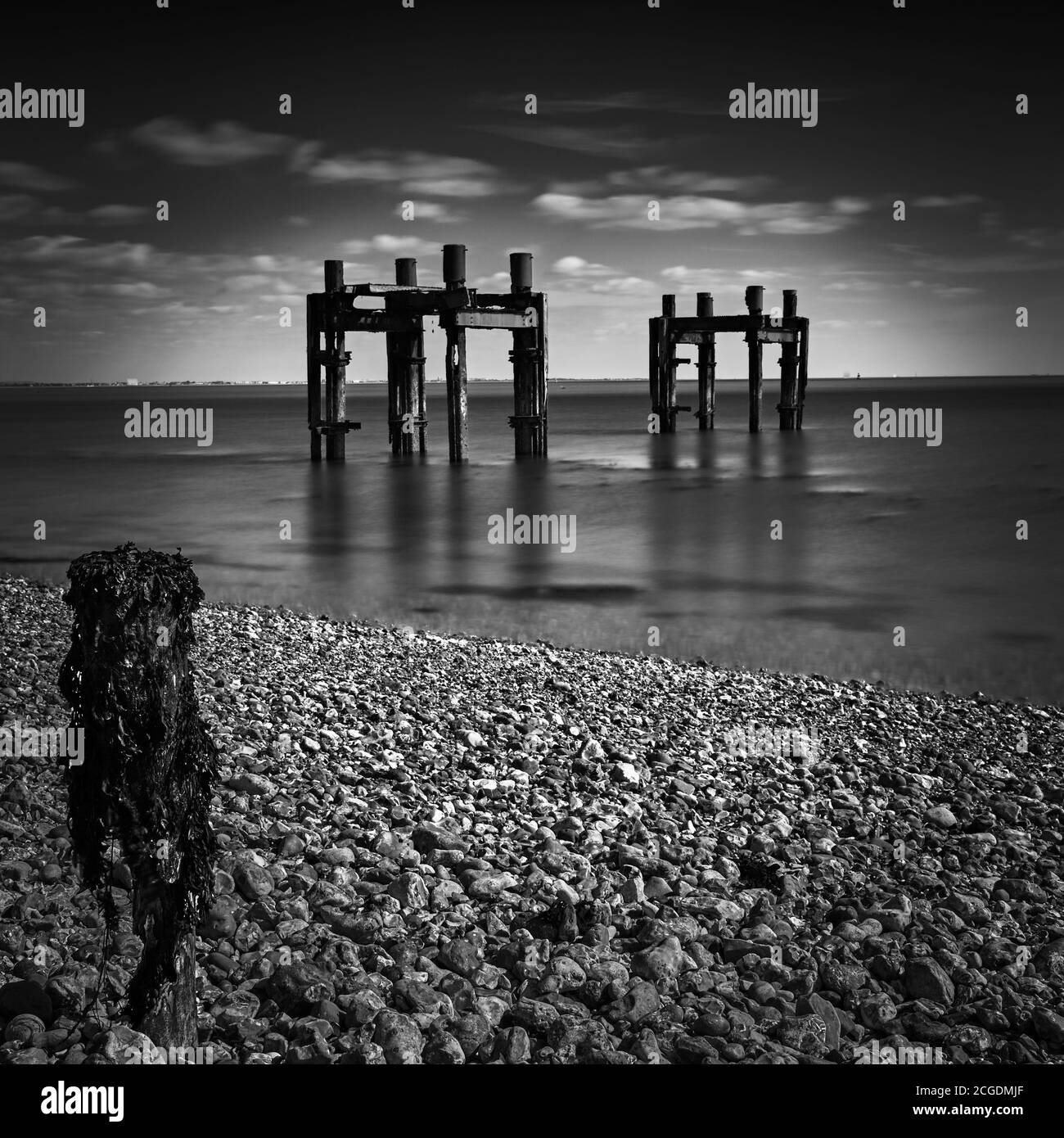 Wooden Stump, Square Image, Broken Pier, Black & White Stock Photo - Alamy