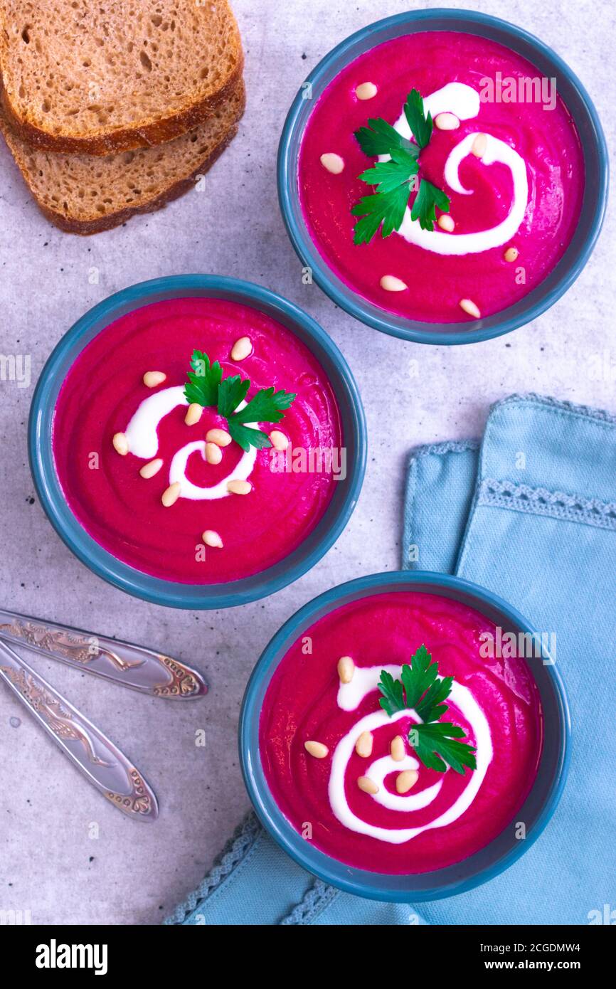 Red beetroot mashed soup hi-res stock photography and images - Alamy