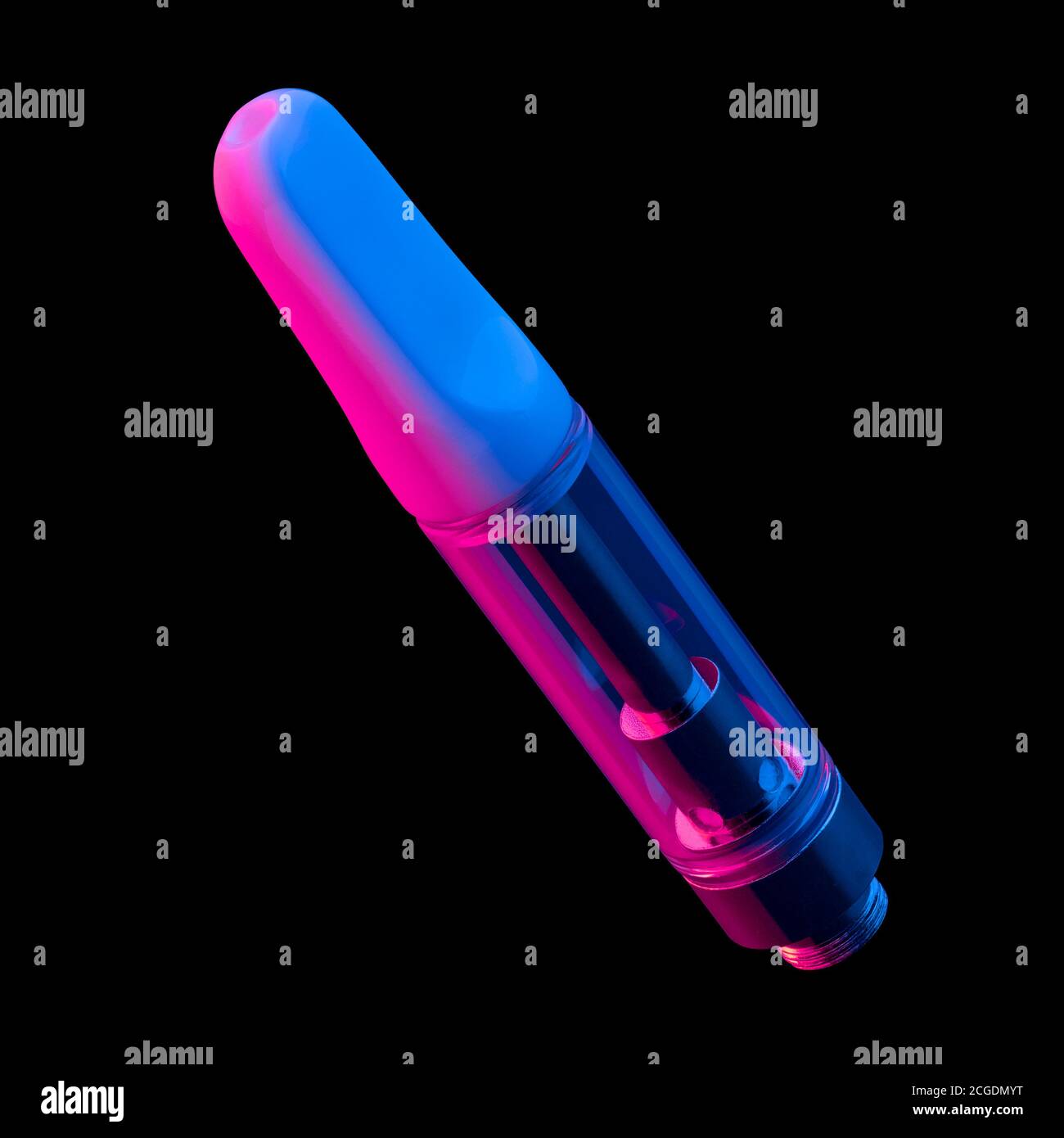 Cannabis Vape Cart with Glass Body for THC & CBD on black background ...