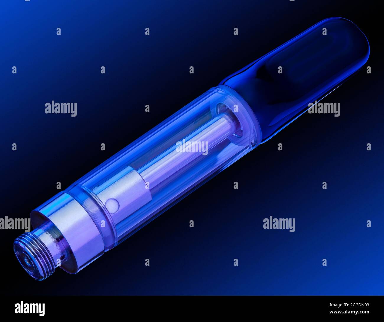 Cannabis Vape Cart with Glass Body for THC & CBD on blue background ...