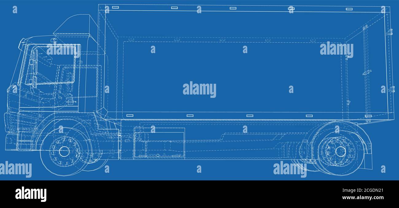 Commercial van truck illustration vector. Wire-frame line isolated ...