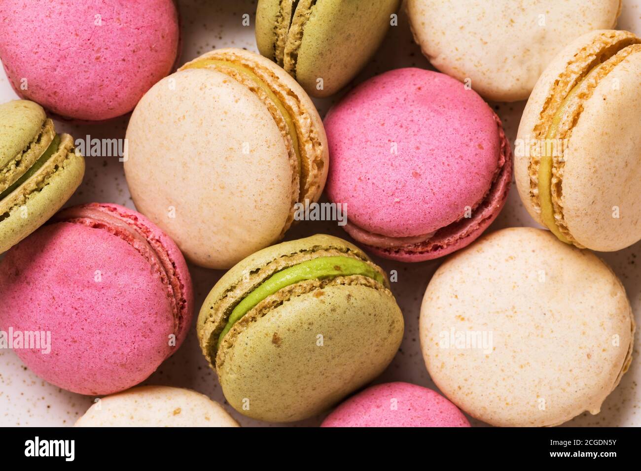 Background of multi-colored macaroon confectionery, close-up Stock ...