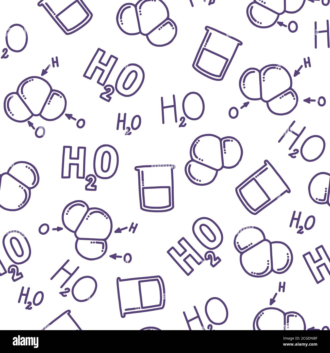 Chemical seamless pattern with H2O. Different representations of water ...