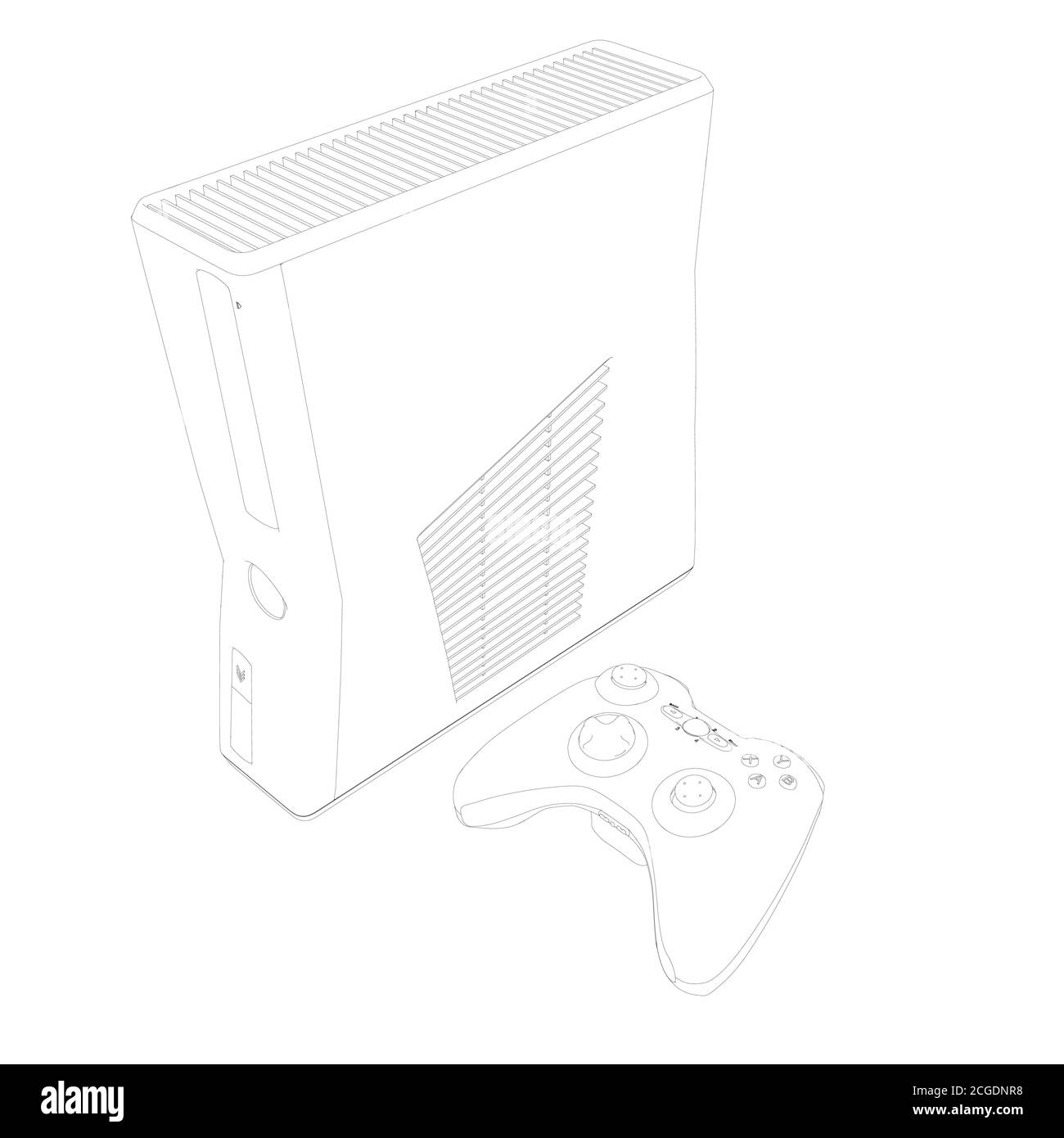 Contour of a game console with a remote control from black lines ...