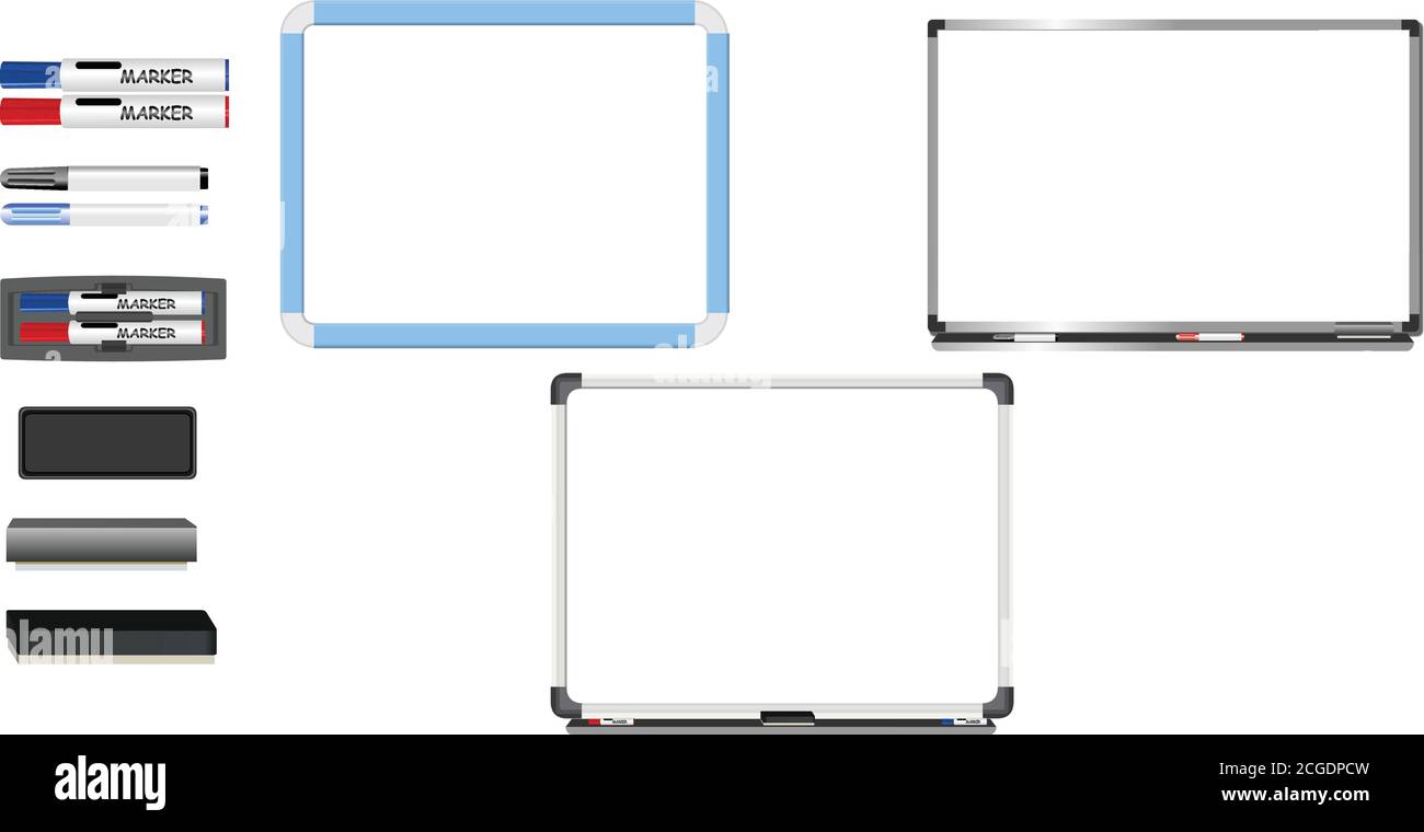 White Board vector with duster and marker isolated on white background ...