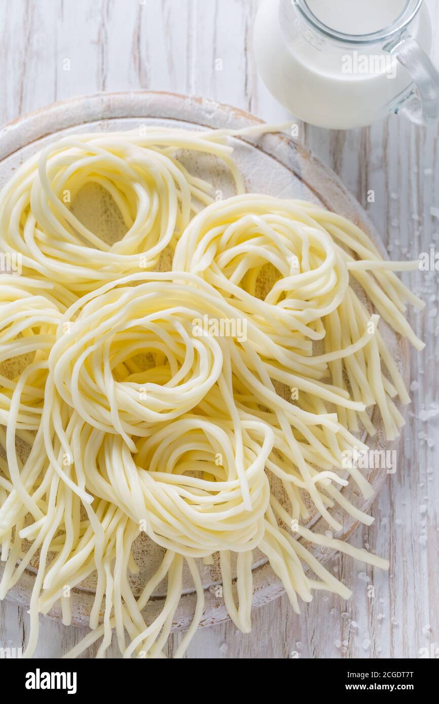 String cheese or cheese whip (korbaciky) - salty snack cheese, national ...