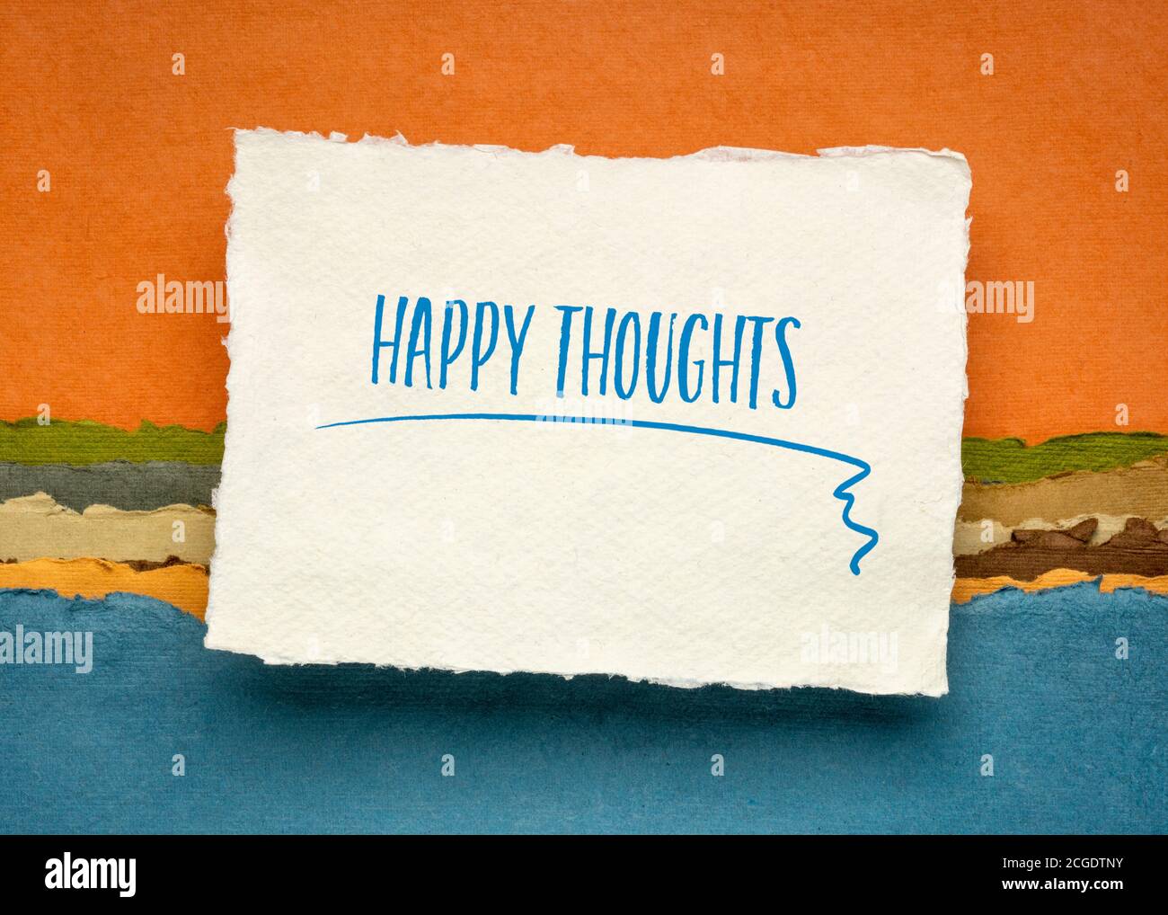 happy thoughts inspirational handwriting on a small sheet of white ...
