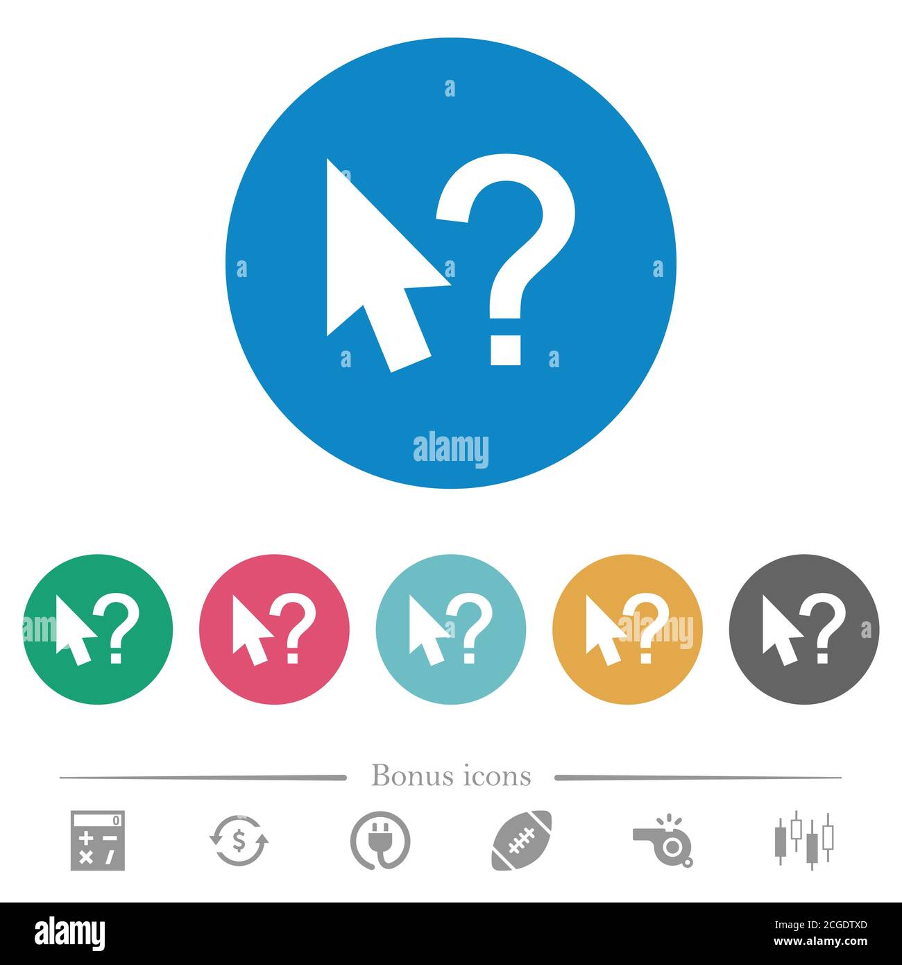 Help cursor flat white icons on round color backgrounds. 6 bonus icons ...