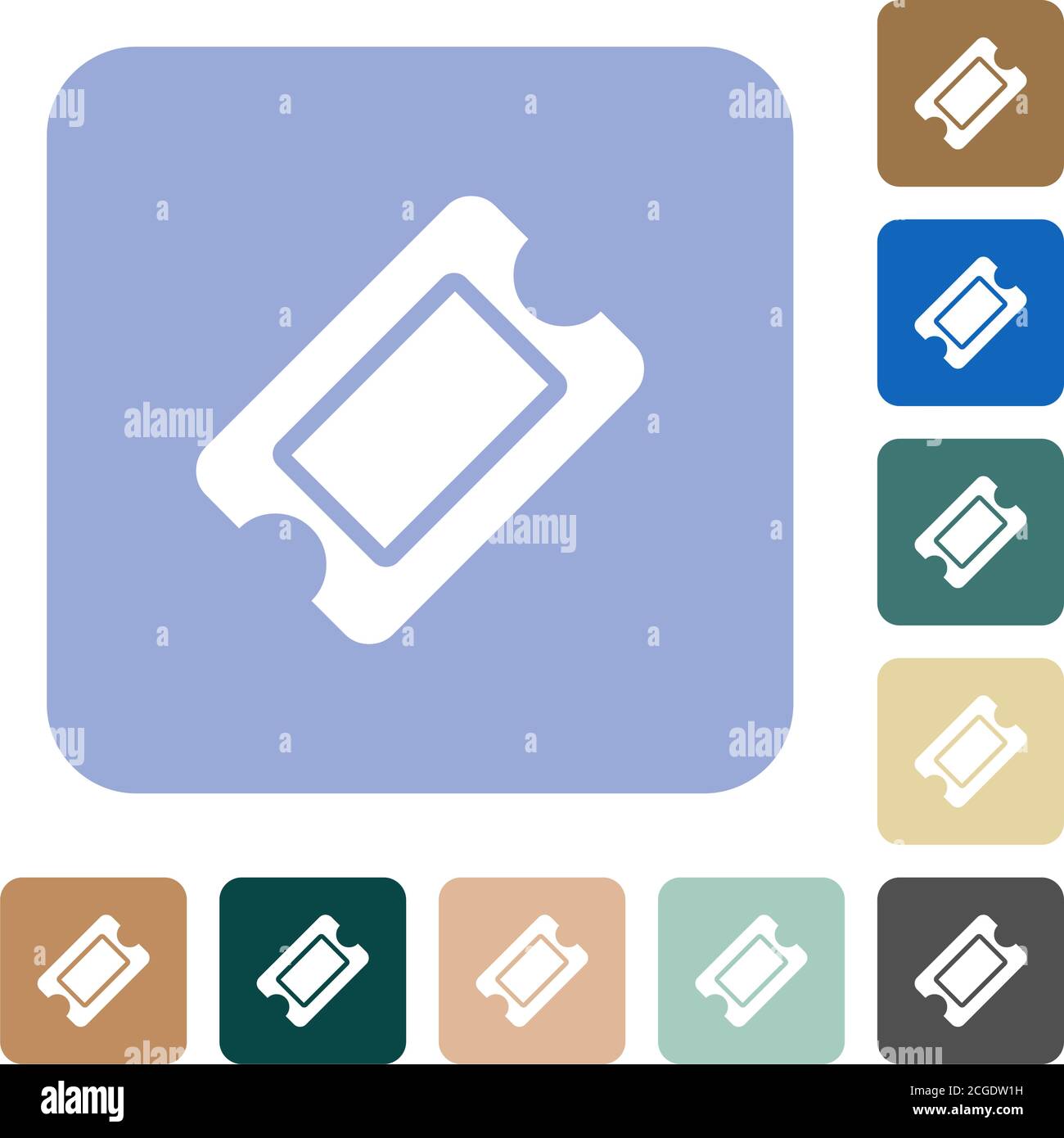 Single ticket white flat icons on color rounded square backgrounds. 6 ...