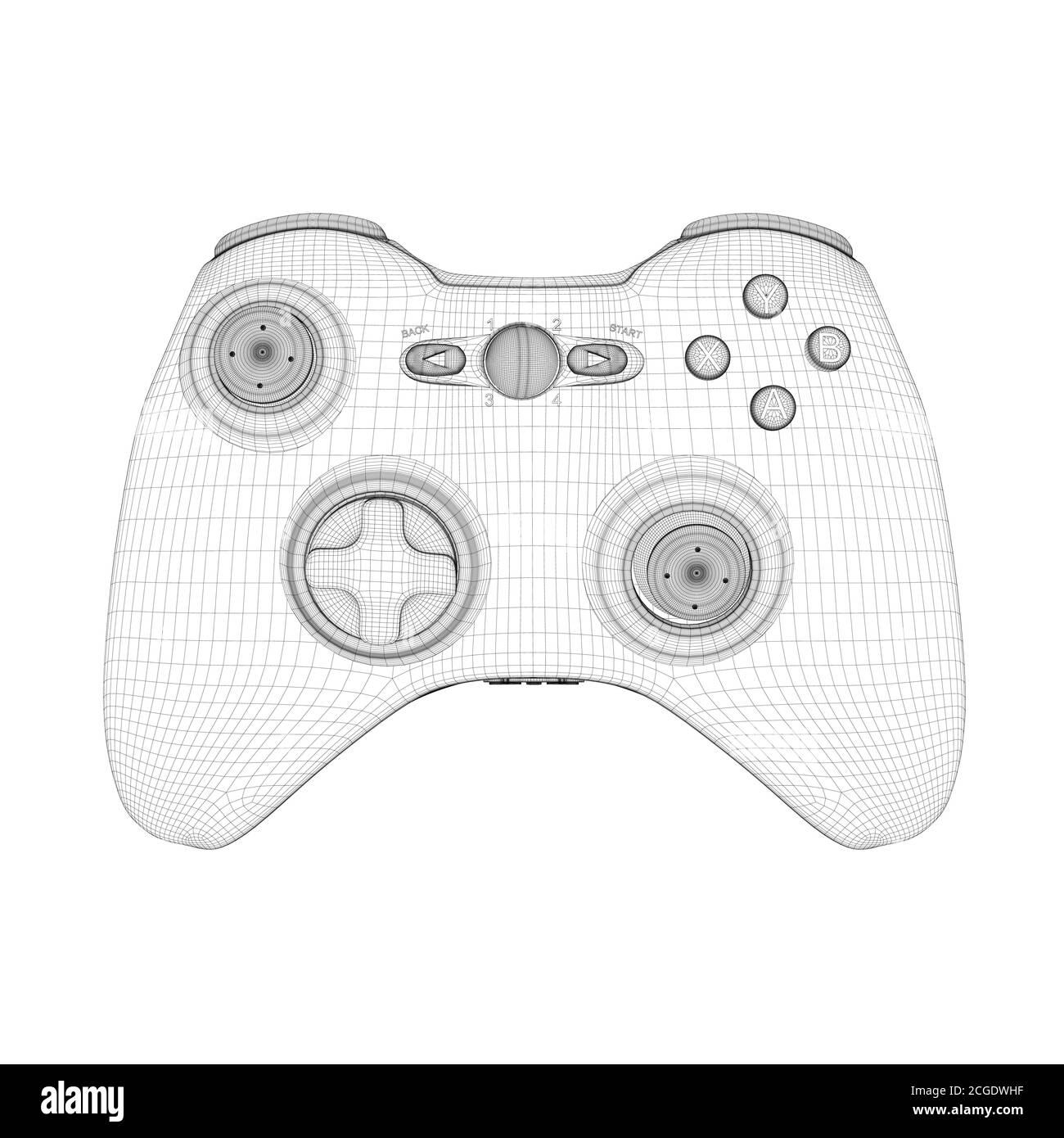 Wireframe of the game joystick from the console. View from above. 3D ...