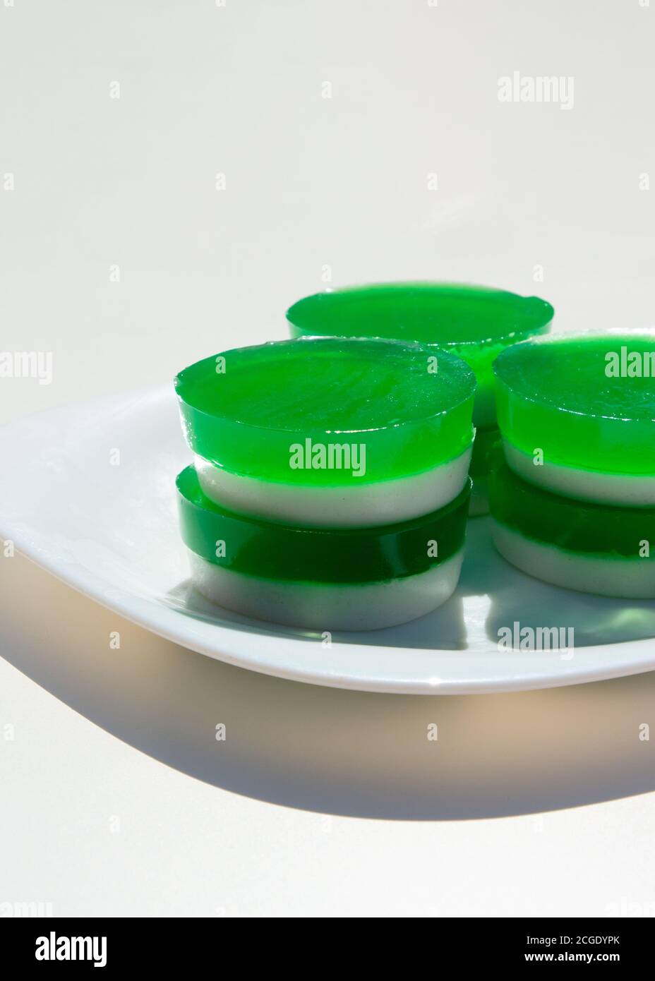 Two-layer jelly made from pandanus leaves and coconut milk. Traditional ...