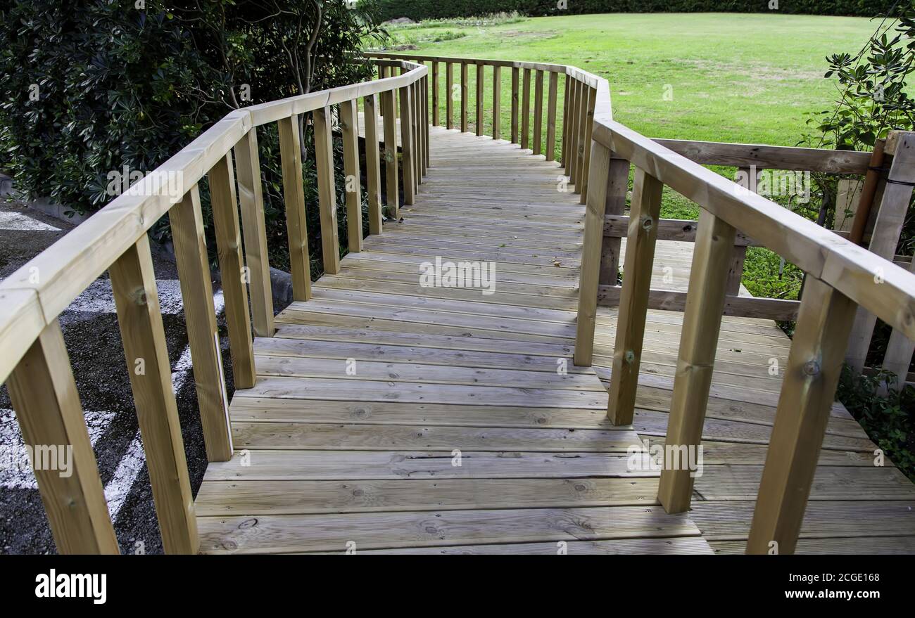 Wooden path to the beach, access detail for person, summer and ...