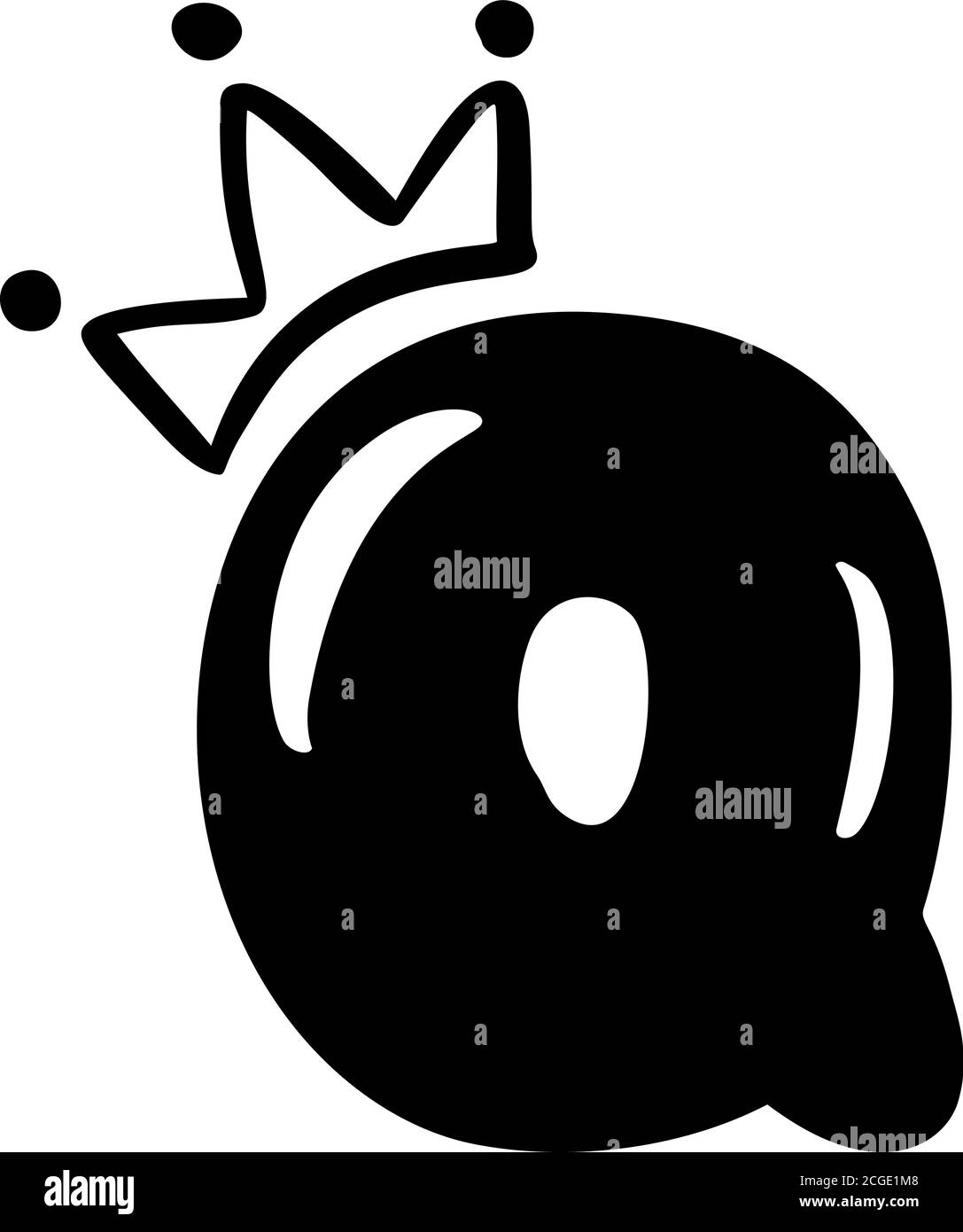 Vector plump vintage cute letter Q with crown. Princess element font ...