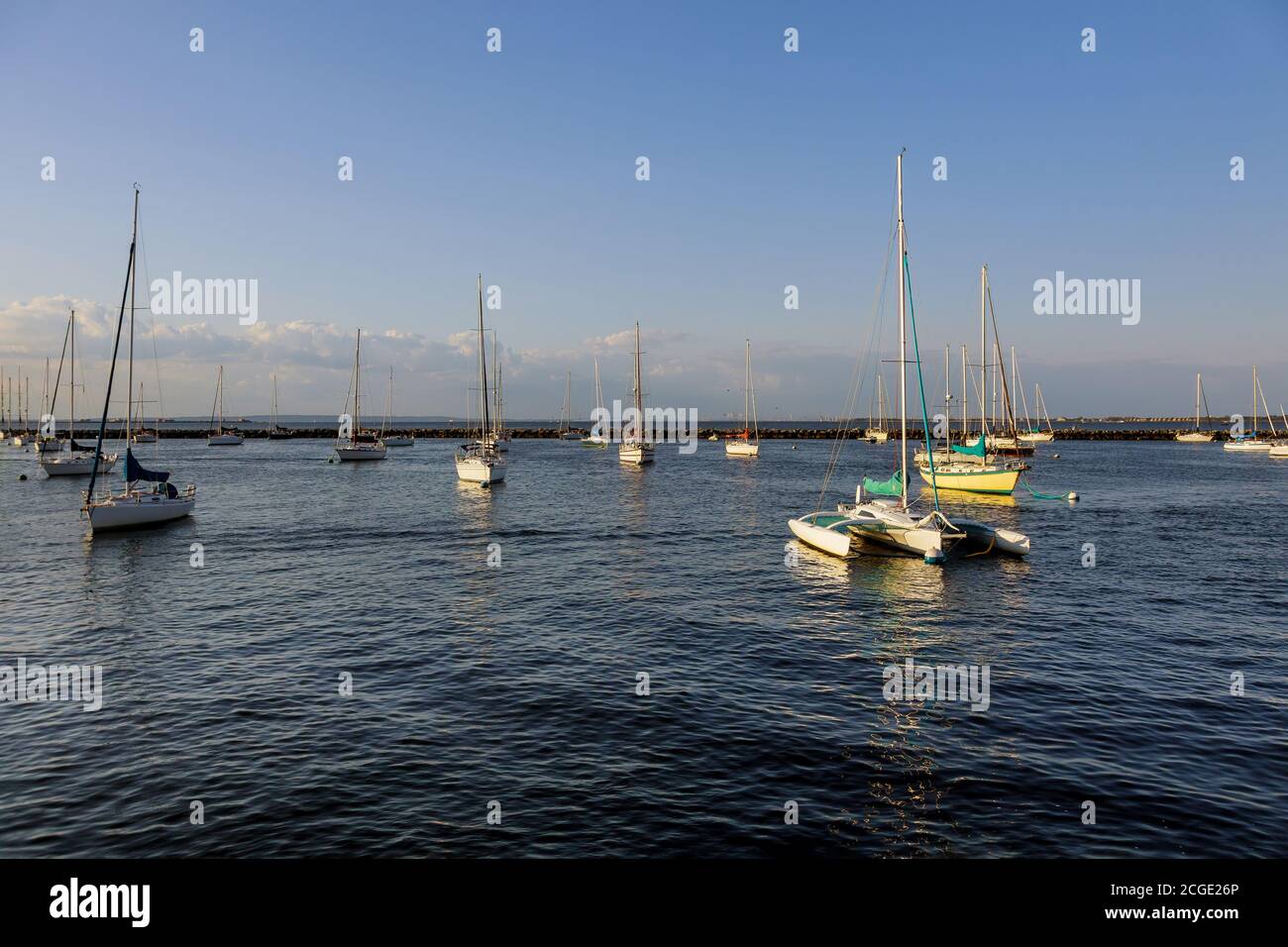 Minimalist landscape with boats in marina bay beautiful port on ocean ...