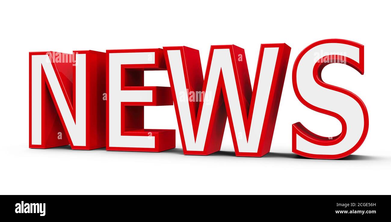 Red NEWS symbol, icon or button isolated on white background, three ...