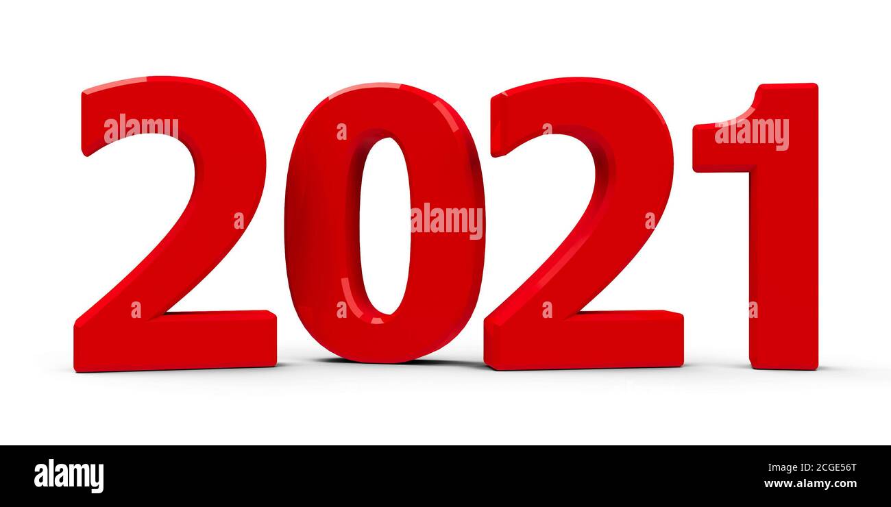 Red 2021 symbol, icon or button isolated on white background ...