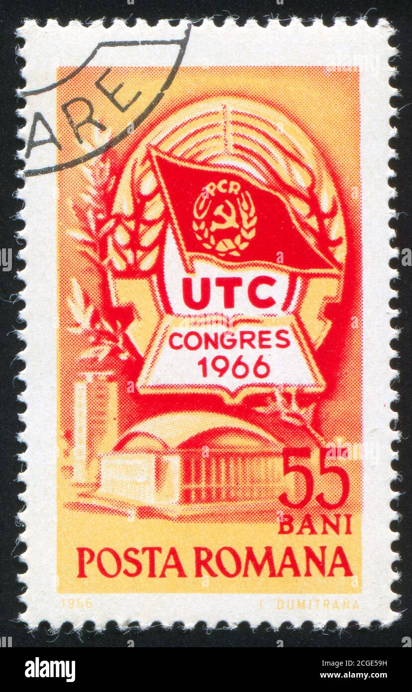 ROMANIA - CIRCA 1966: stamp printed by Romania, shows Congress Emblem ...