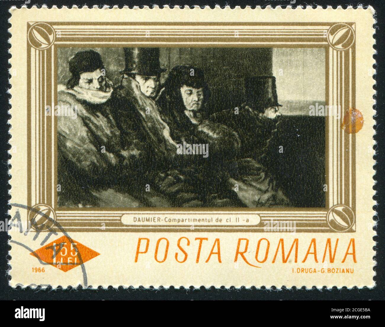 ROMANIA - CIRCA 1966: stamp printed by Romania, shows Train Compartment ...