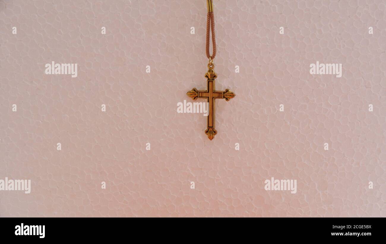 Cross or crucifix isolated on white background photographed in zoom ...