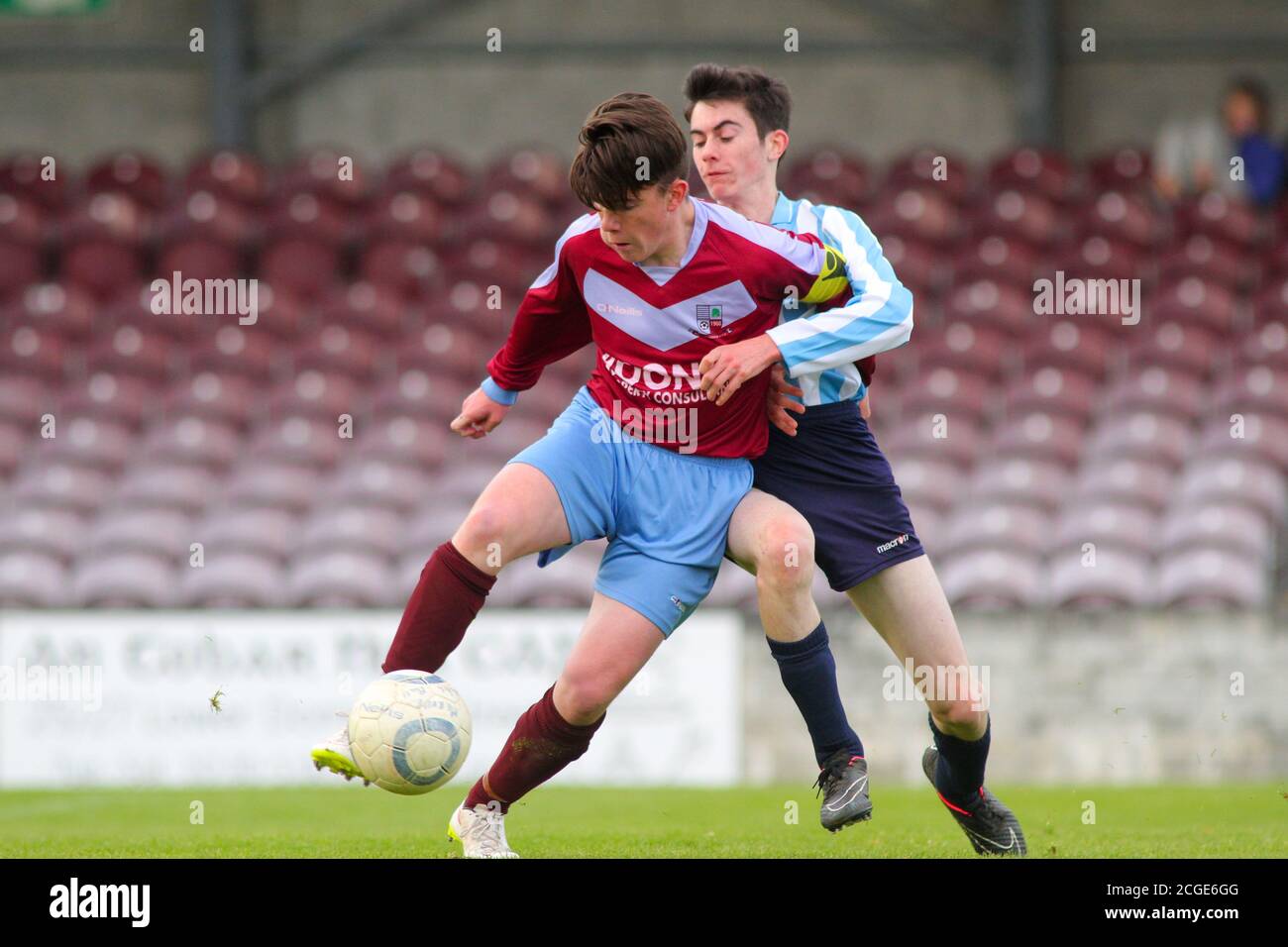 Aaron Connolly of Mervue United U15 in action against Salthill Devon ...