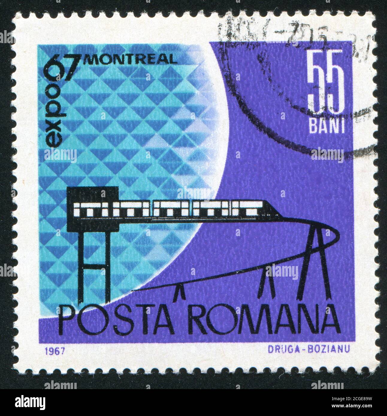 ROMANIA - CIRCA 1967: stamp printed by Romania, shows Monorail Leaving ...