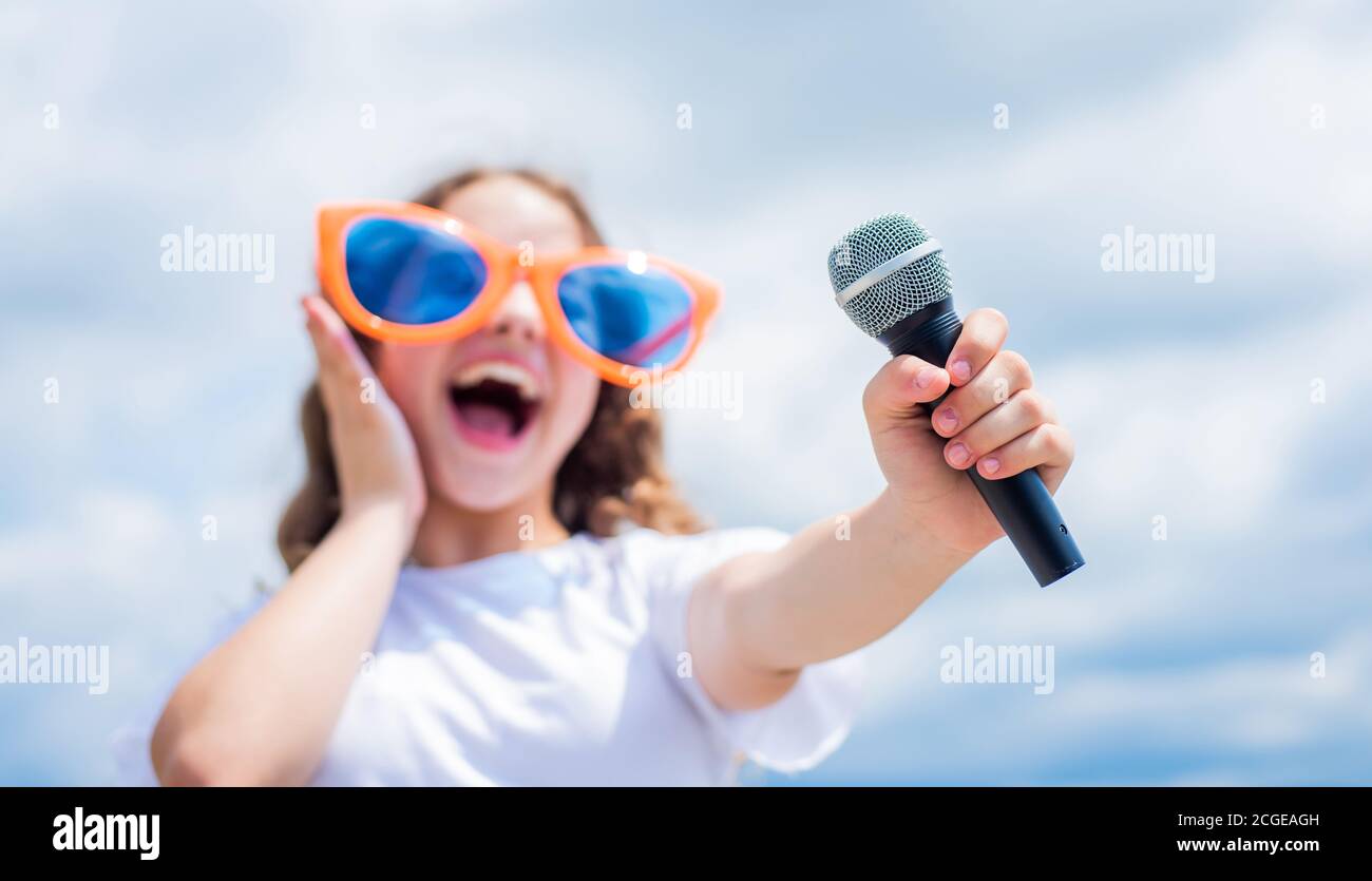 Face the music happy childhood. happy girl enjoy the moment. Have Fun ...