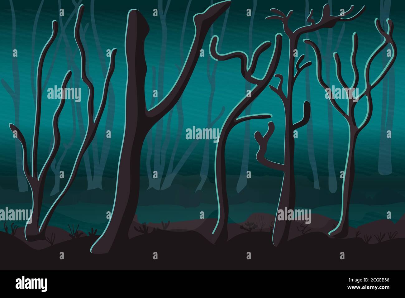 Trees in foggy landscape Stock Vector Images - Alamy