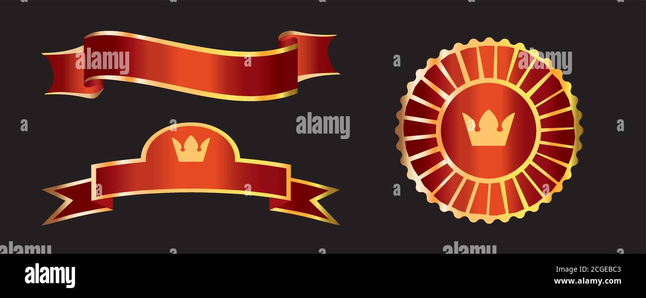 Golden and red color ribbon, banner and badge collection. Vector ...