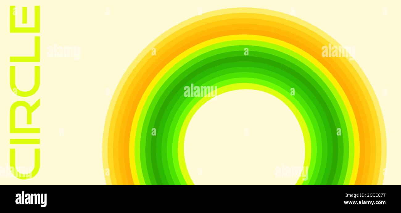 Abstract striped orange, green and yellow circle on cream background ...