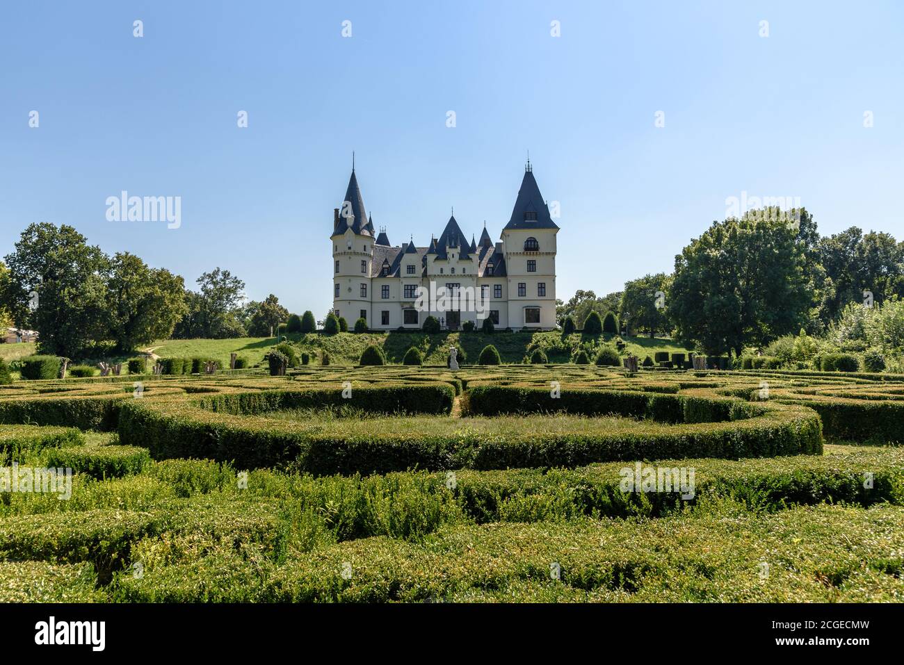 The Andrassy Castle / Chateau in Tiszadob in summer as seen from the ...