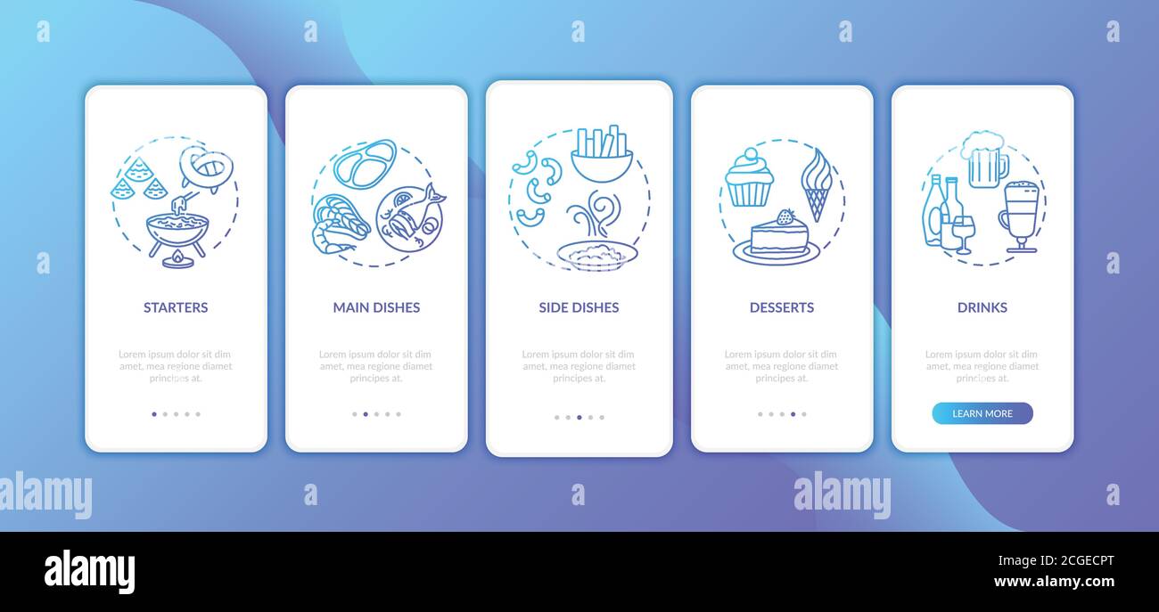Restaurant menu onboarding mobile app page screen with concepts Stock ...