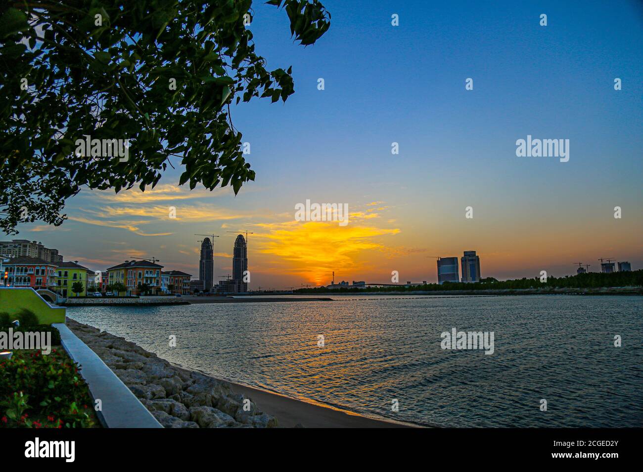 Panoramic doha skyline sunset hi-res stock photography and images - Alamy
