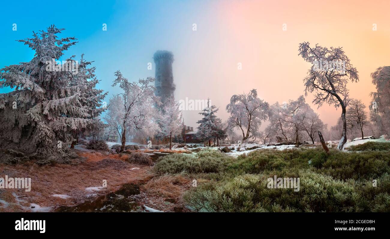 nice winter landscape at sunrise and sunset, the best photo Stock Photo ...