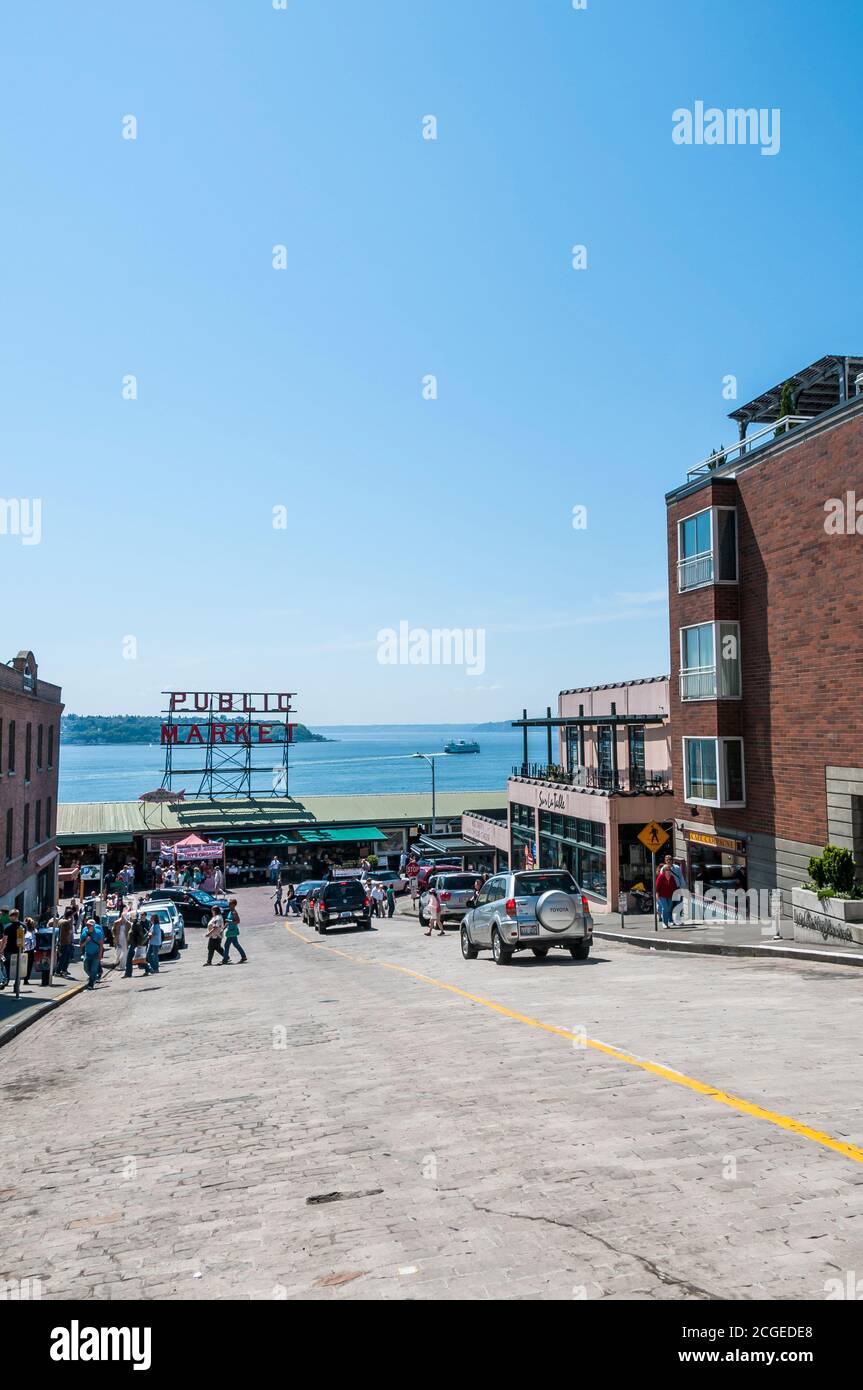 People in scenes on Pine Street in Pike Place Market in Belltown in ...